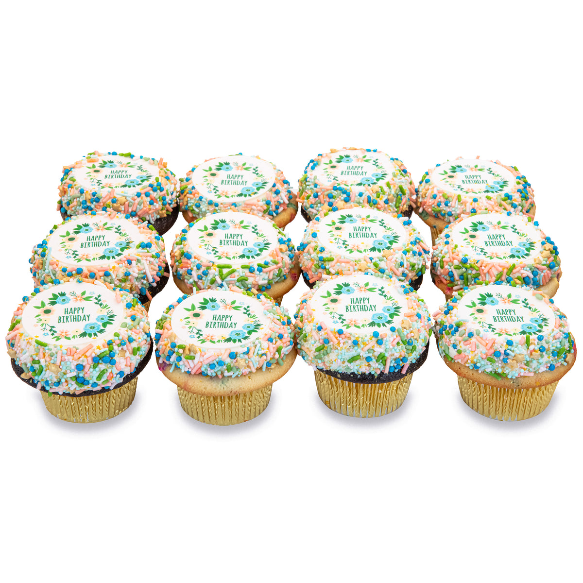 Sweet Greetings Floral Happy Birthday Dozen | Trophy Cupcakes